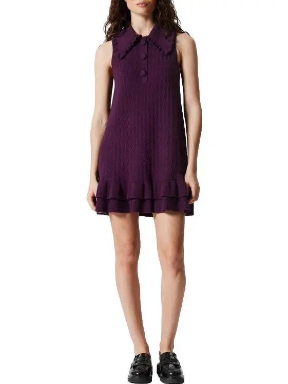 & Other Stories Frill Trim Collar Sweater Minidress - Lilac Purple Dark