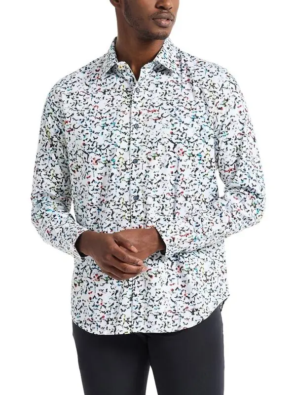 Robert Graham Lazlo Abstract Print Stretch Cotton Button-up Shirt - White Multi