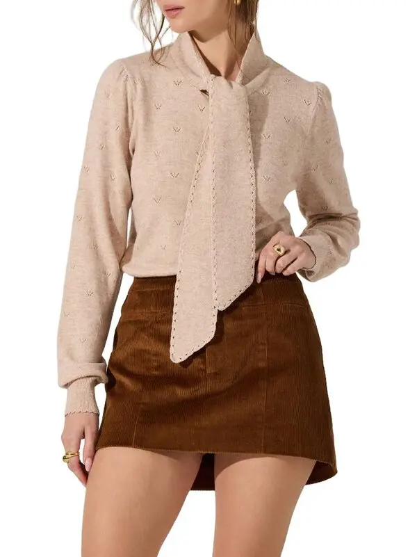 Astr The Label Ovalia Pointelle Detail Sweater - Oatmeal