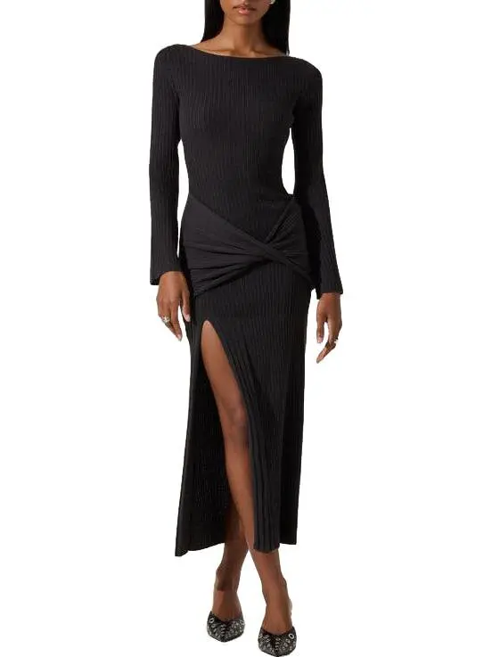 Astr The Label Arwyn Long Sleeve Sweater Dress - Charcoal