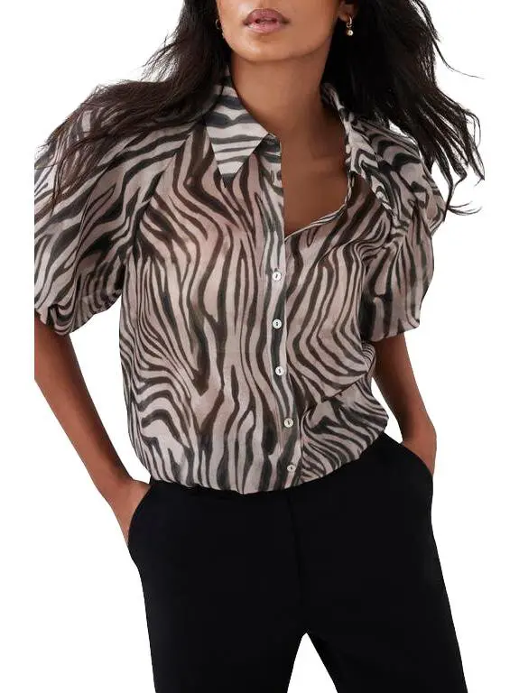 Mint Velvet Zebra Print Shirt - Khaki