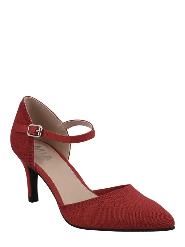 Mia Ankle Strap Pointed Toe Pumps - Red