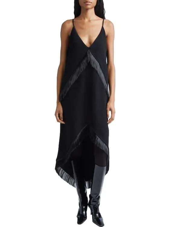 JIL SANDER Asymmetric Fringe Crepe Dress - Black