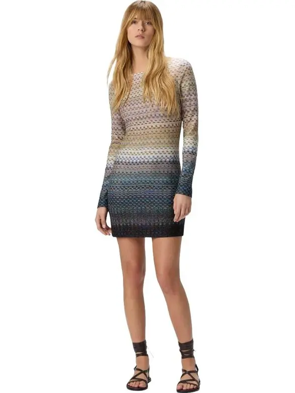 Missoni Mini Boat-neck Dress With Knit Detail - Blue