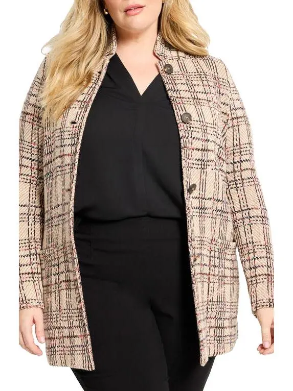 NIC+ZOE Stitchy Plaid Knit Blazer - Neutral Multi