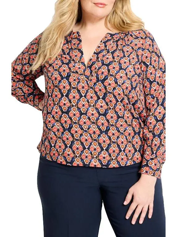 NIC+ZOE Printed V-neck Top - Red Multi