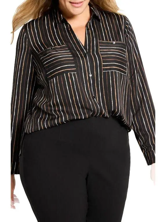 NIC+ZOE Painted Stripe Button-up Shirt - Black Multi