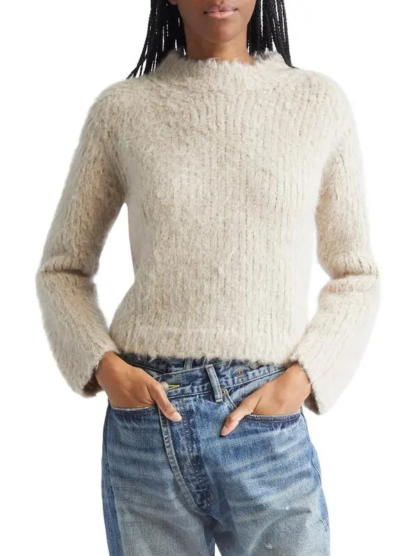R13 Shrunken Mock Neck Alpaca Blend Sweater - Beige Brown
