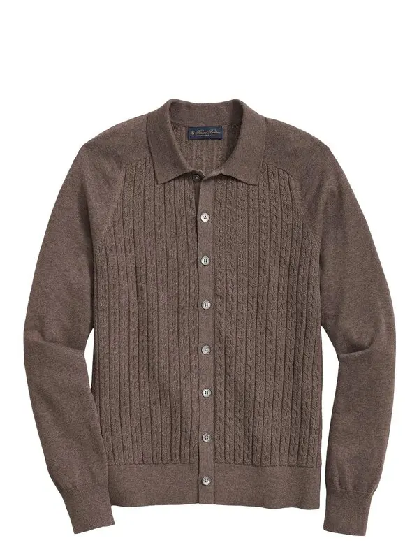 Brooks Brothers Cotton Cable Knit Cardigan - Brown