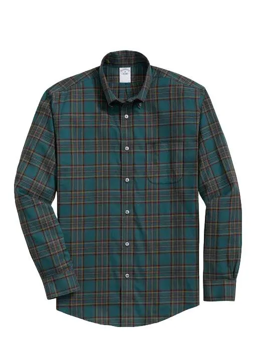 Brooks Brothers Regular Fit Twill Non-iron Stretch Button-down Shirt - Green Heron Plaid