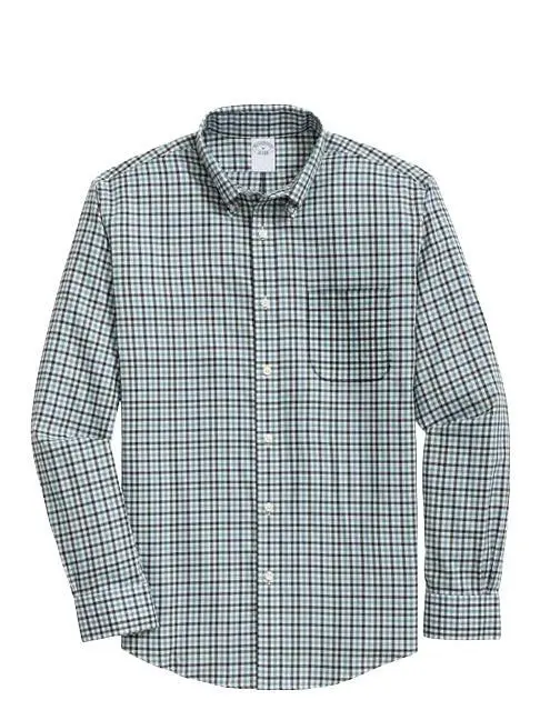 Brooks Brothers Regular Fit Twill Non-iron Stretch Button-down Shirt - Teal Check