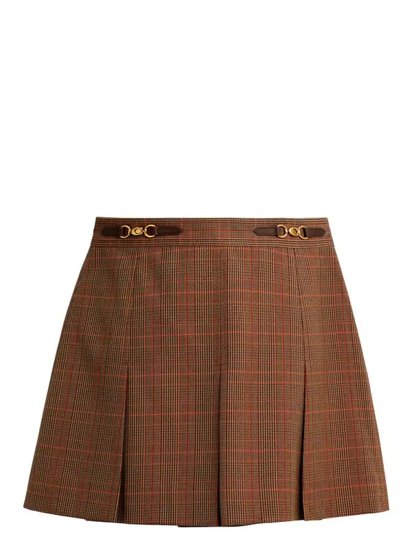 COACH Sculpted C Plaid Pleated Skirt - Orange/pink Plaid