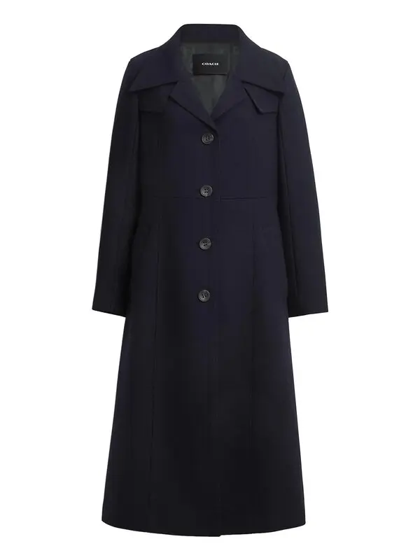 Coach Long Wool Trench Coat - Navy Blue