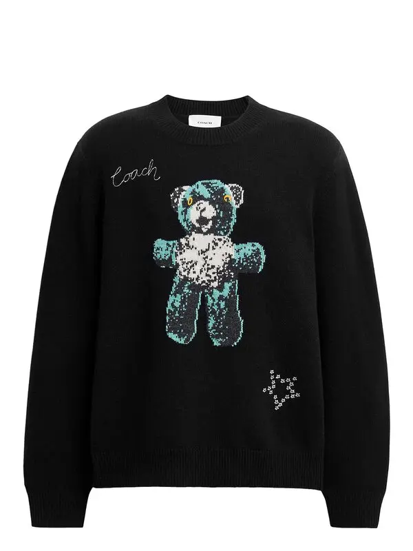 Coach Bear Graphic Crewneck Sweater - Black