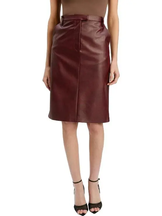 Bardot Phenix Faux Leather Pencil Skirt - Burgundy