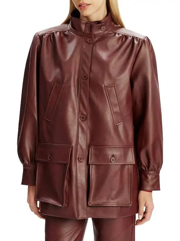 Bardot Clements Boxy Faux Leather Jacket - Burgundy
