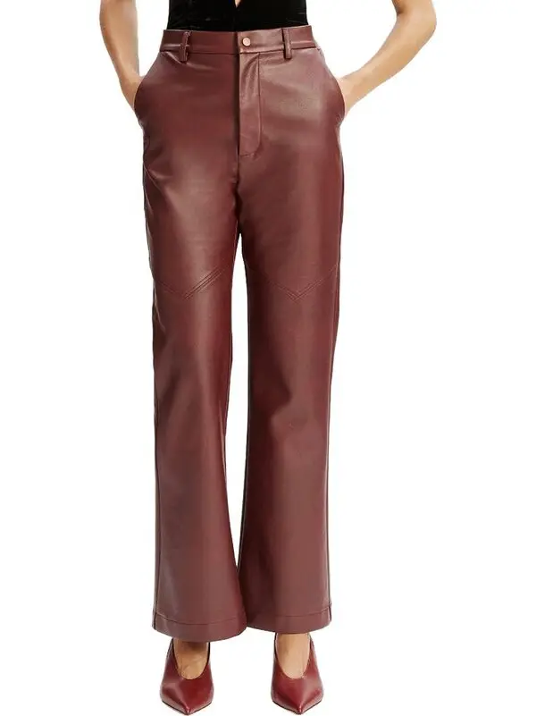 Bardot Karsoon Faux Leather Straight Leg Pants - Burgundy