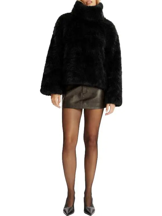 Bardot Faux Fur Turtleneck - Black