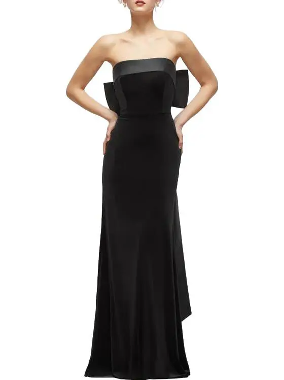 After Six Back Bow Strapless Velvet Gown - Black