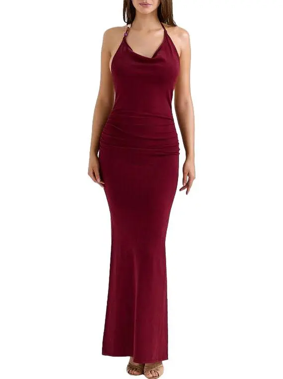 House Of Cb Drape Halter Gown - Winetasting