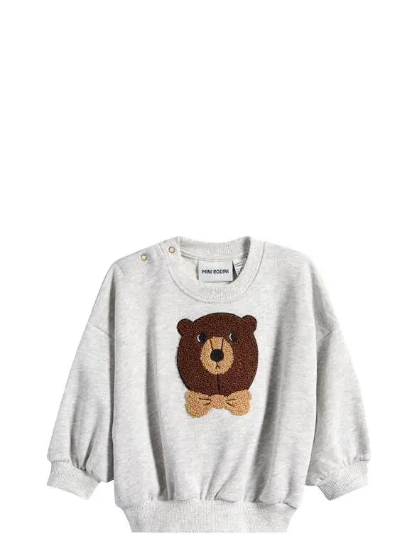 MINI RODINI Chenille Bear Organic Cotton Sweatshirt - Grey