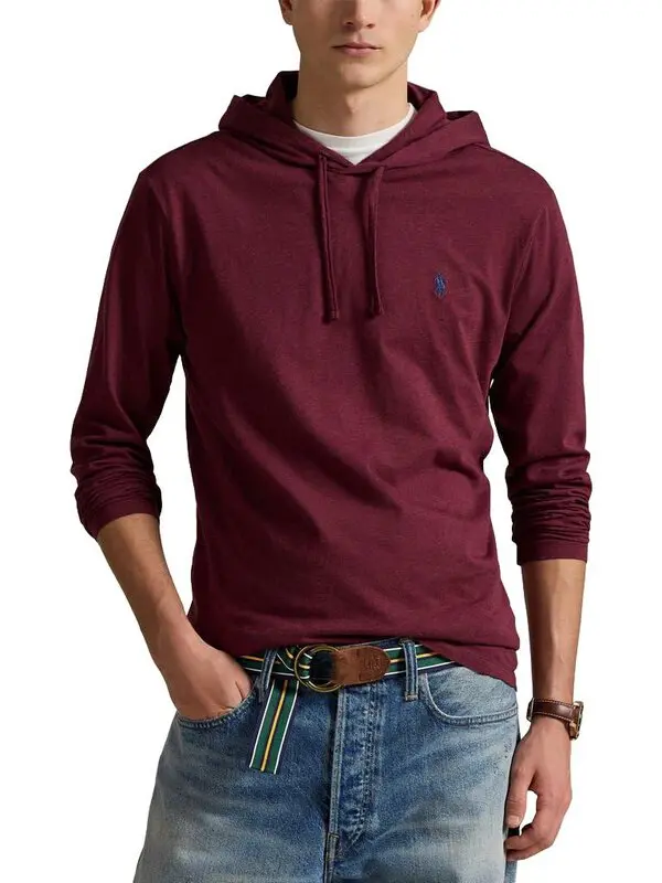 Ralph Lauren Long Sleeve Hooded Cotton T-shirt - Spring Wine Heather