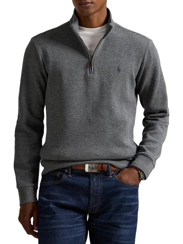 Ralph Lauren Double-knit Cotton Piqué Quarter Zip Pullover - Fortress Grey Heather