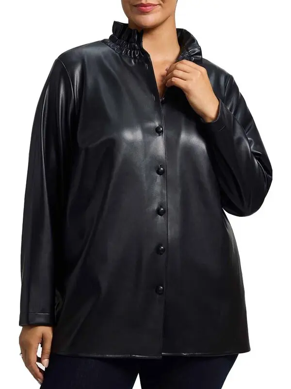 Foxcroft Carolina Faux Leather Shirt Jacket - Black