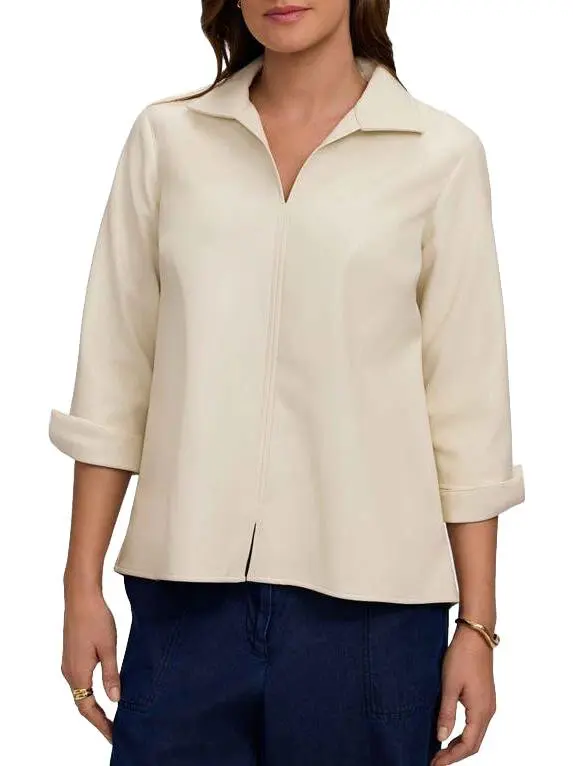 Foxcroft Agnes Faux Leather Long Sleeve Popover Top - Cream Ivory