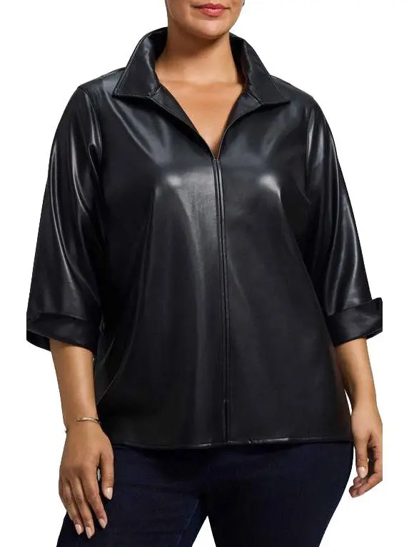 Foxcroft Agnes Faux Leather Popover Top - Black