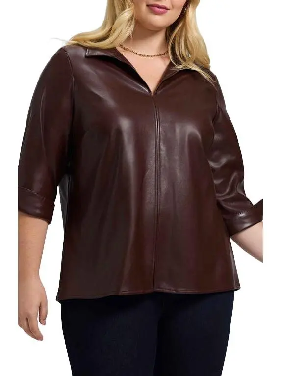 Foxcroft Agnes Faux Leather Popover Top - Chicory Coffee