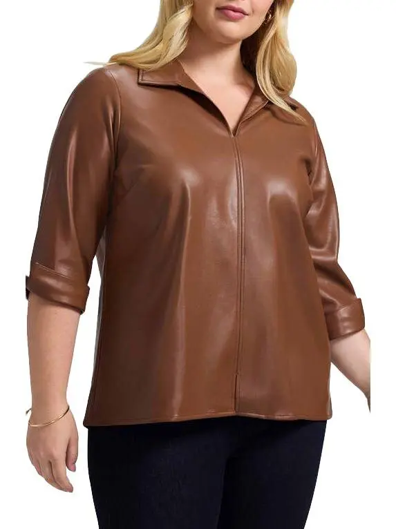 Foxcroft Agnes Faux Leather Popover Top - Macchiato