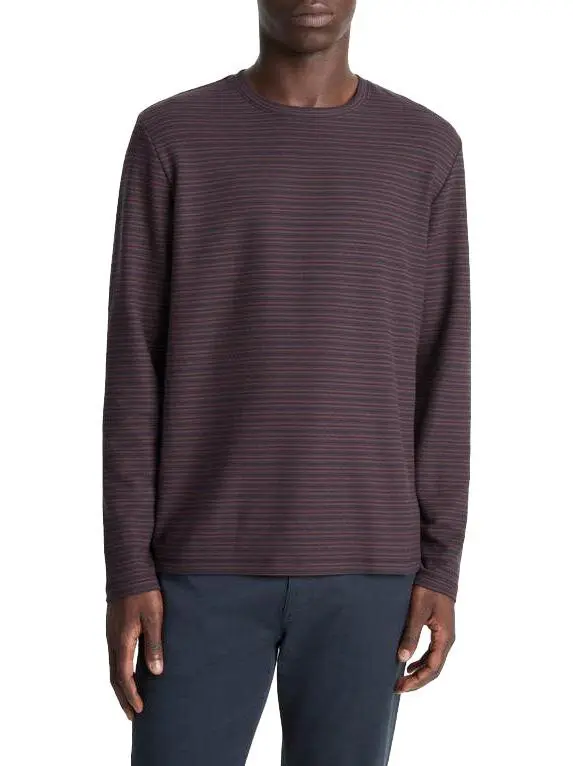Vince Stripe Long Sleeve Pima Cotton Piqué Crewenck T-shirt - Coastal/port