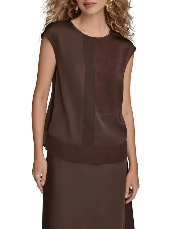 Donna Karan New York Mixed Media Cap-sleeve Top - Chocolate