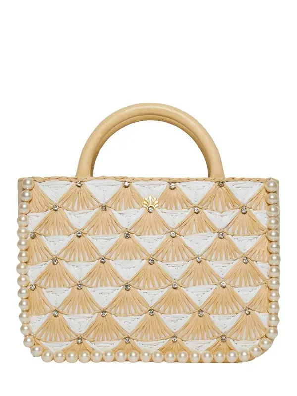 Lele Sadoughi Maya Crystal Fan Raffia Mini Tote - Ivory Natural 999