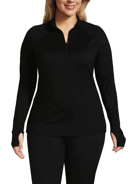 LANDS' END Baselayer Thermaskin Quarter Zip Top - Black