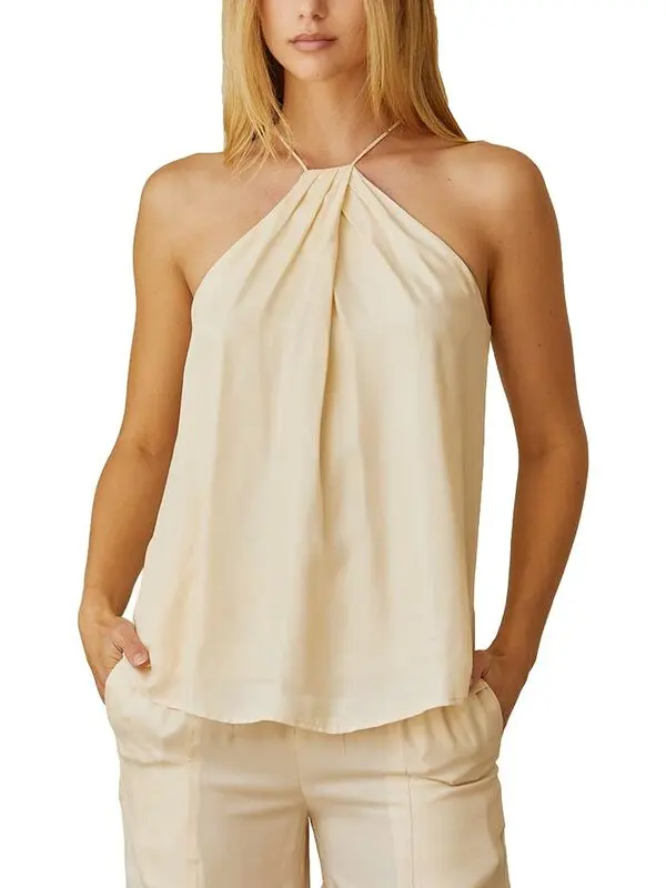 CRESCENT Pleated Halter Cupro Blend Top - Custard
