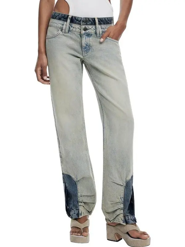 Desigual Double Waist Two-tone Jeans - Light Blue