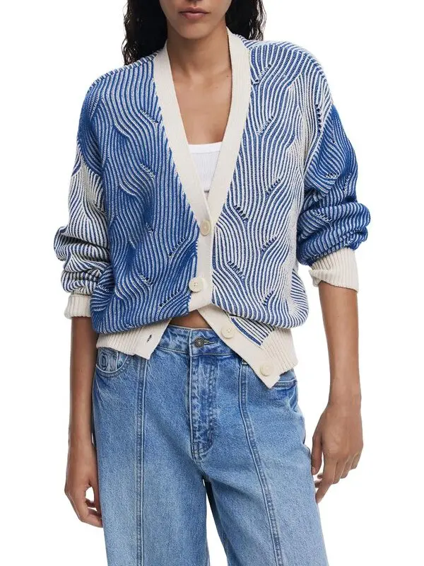 Desigual Mixed Stripe Cardigan - Blue