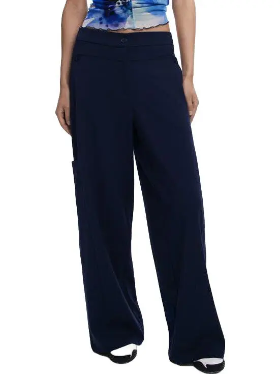 Desigual Wide Leg Cargo Pants - Blue