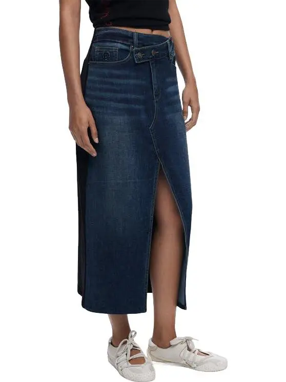 Desigual Mixed-media Denim Midi Skirt - Medium Blue