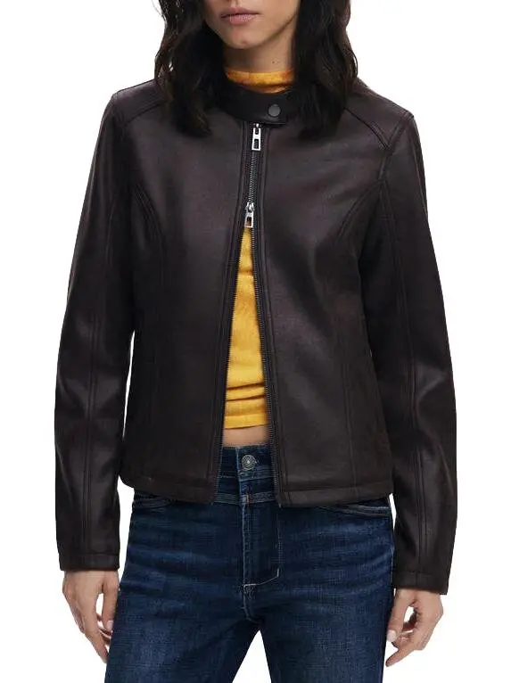 Desigual Faux Leather Moto Jacket - Dark Brown