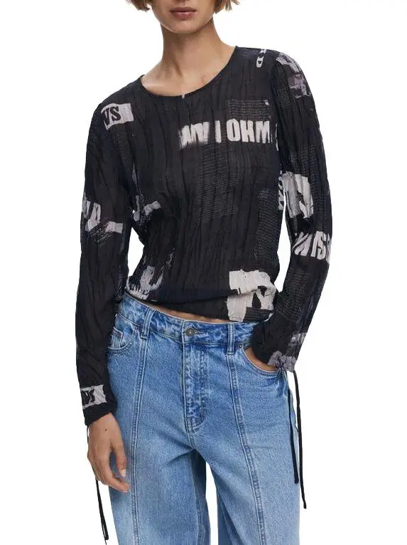 Desigual Print Crinkle Top - Black