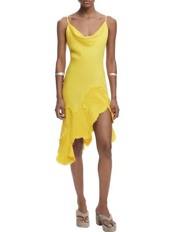 Desigual Embroidered Satin Slipdress - Yellow