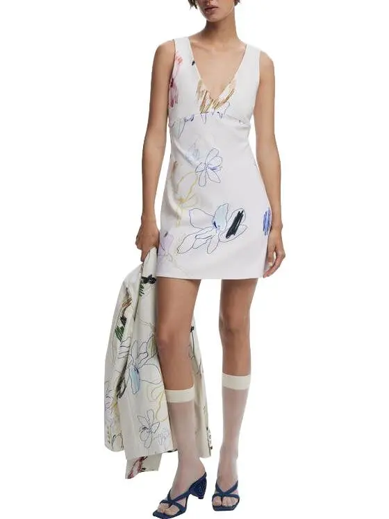 Desigual Floral Print Sleeveless Mini Dress - White/light Beige