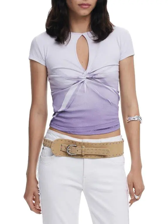 Desigual Keyhole Twist Ombré T-shirt - Lilac