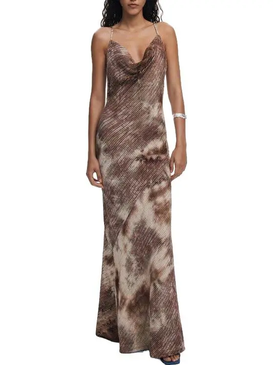 Desigual Cowl Neck Ribbed Maxi Dress - Brown