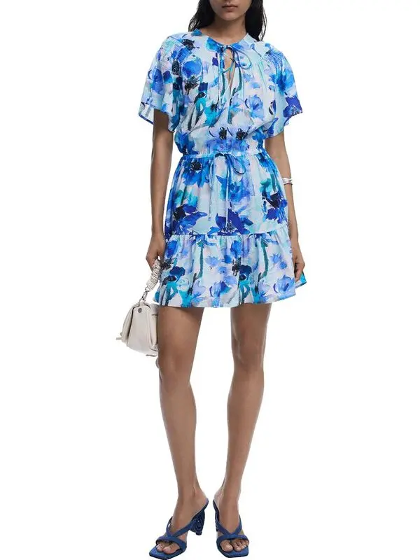 Desigual Floral Print Minidress - Blue