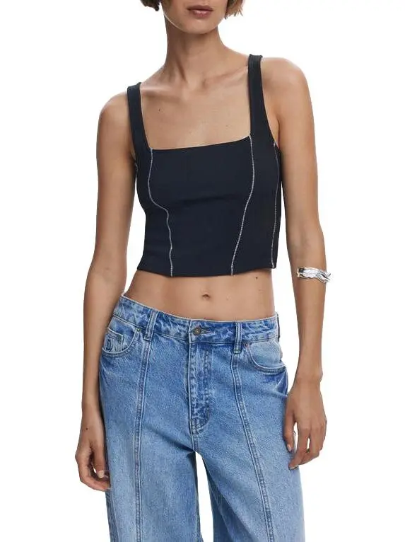 Desigual Exposed Seam Crop Tank - Black