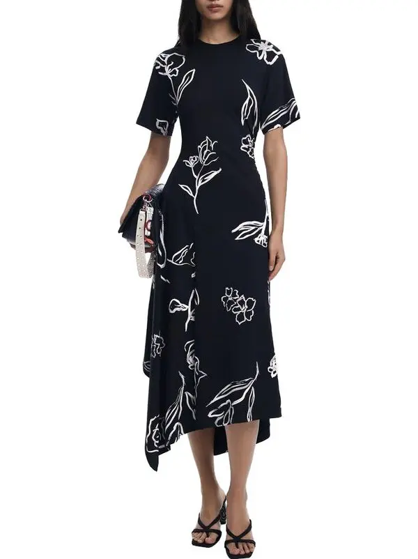 Desigual Short Sleeve Asymmetric Maxi Dress - Black